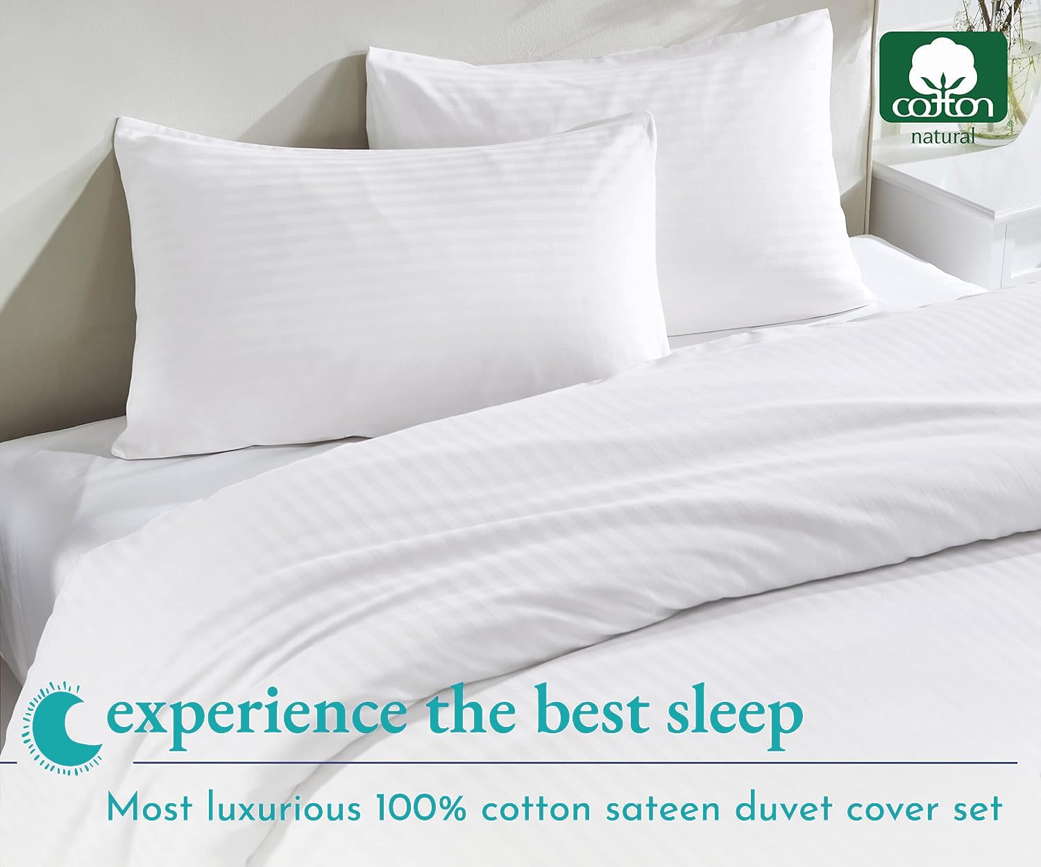 Saferay Green 100% Cotton Duvet Cover Set 120"x128" - Premium 600 Thread Count, Cooling Comforter Cover, Soft Sateen Weave, Zipper Closure and Corner Ties (Oversized King Plus, Stripe White,)