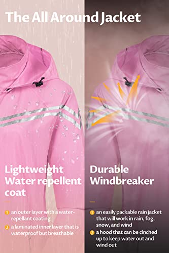 CREATMO US Women's Packable Waterproof Rain Gear Cycling Jackets Running Raincoats Lightweight Packable Windproof Windbreaker Pink M