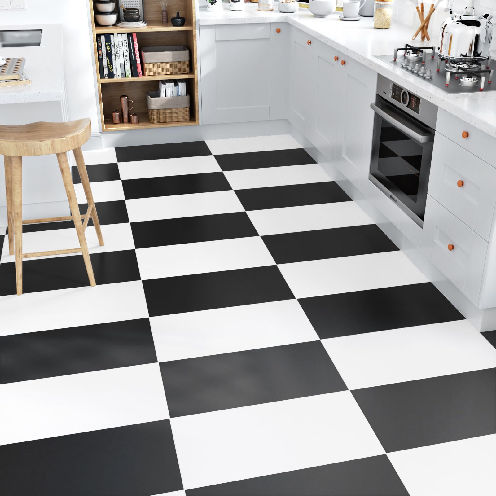 STICKEEP White Peel and Stick Floor Tile Waterproof 12"x24" Sheet Vinyl Flooring Peel and Stick Bathroom Floor Tile Stickers Linoleum Flooring Self Adhesive Floor Tiles Vinyl for Bedroom Kitchen 4 PCS