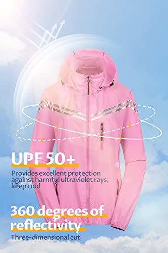 CREATMO US Women's Packable Waterproof Rain Gear Cycling Jackets Running Raincoats Lightweight Packable Windproof Windbreaker Pink M