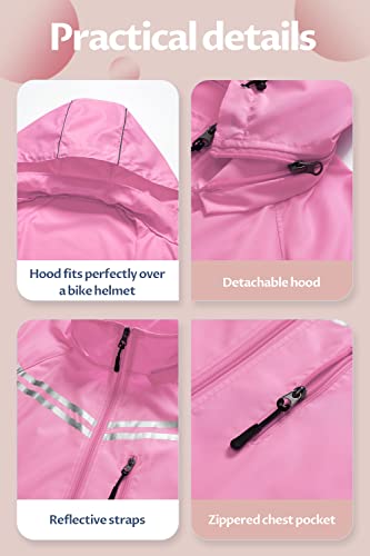 CREATMO US Women's Packable Waterproof Rain Gear Cycling Jackets Running Raincoats Lightweight Packable Windproof Windbreaker Pink M