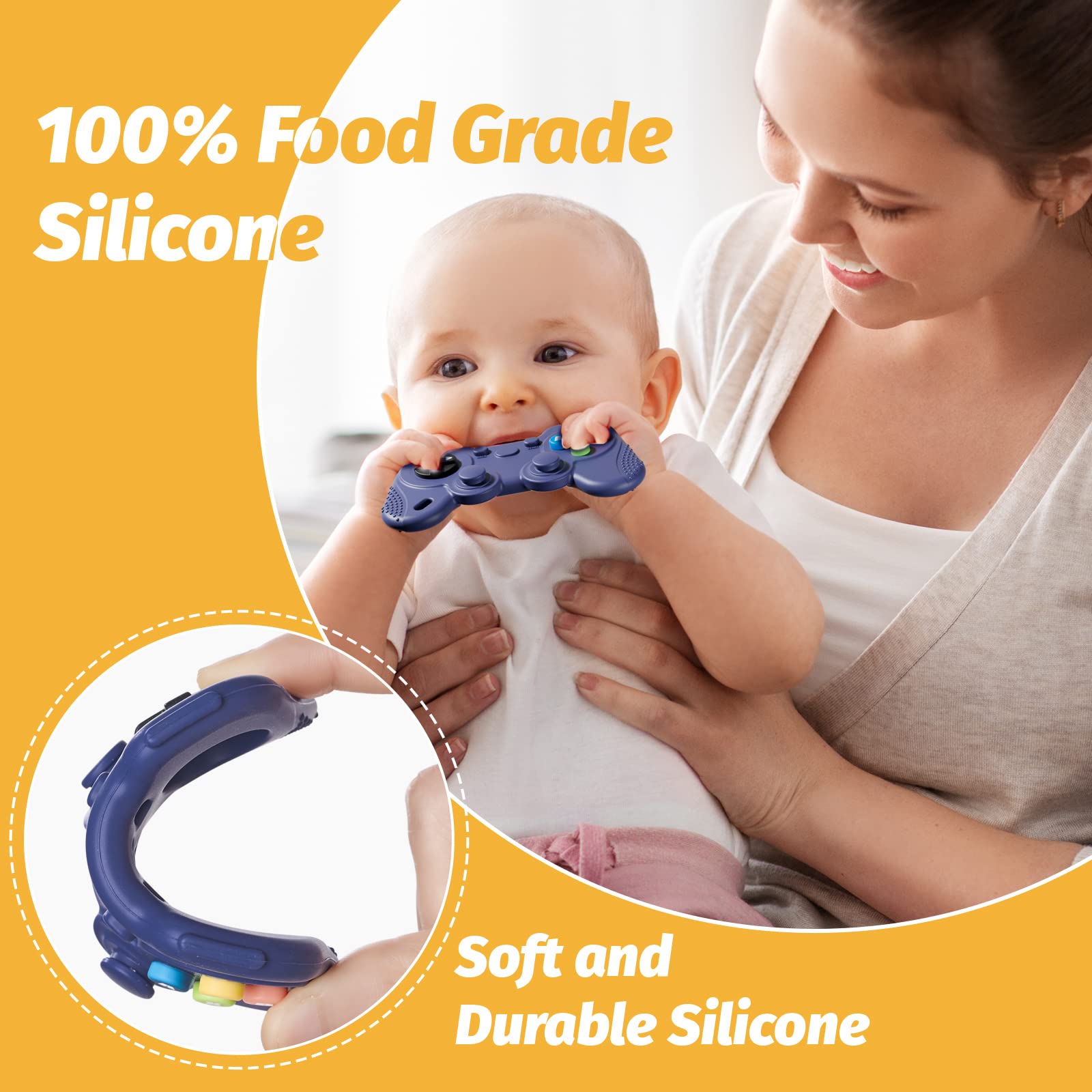 NCVI Christmas Baby Game Controller Toy 0-12 Months, Infant Video Gaming Controller Teether Toy with Joystick for Babies Chew and Teething Relief, Food-Grade Silicone for Newborn, BPA-Free