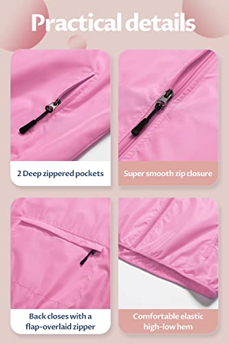 CREATMO US Women's Packable Waterproof Rain Gear Cycling Jackets Running Raincoats Lightweight Packable Windproof Windbreaker Pink M