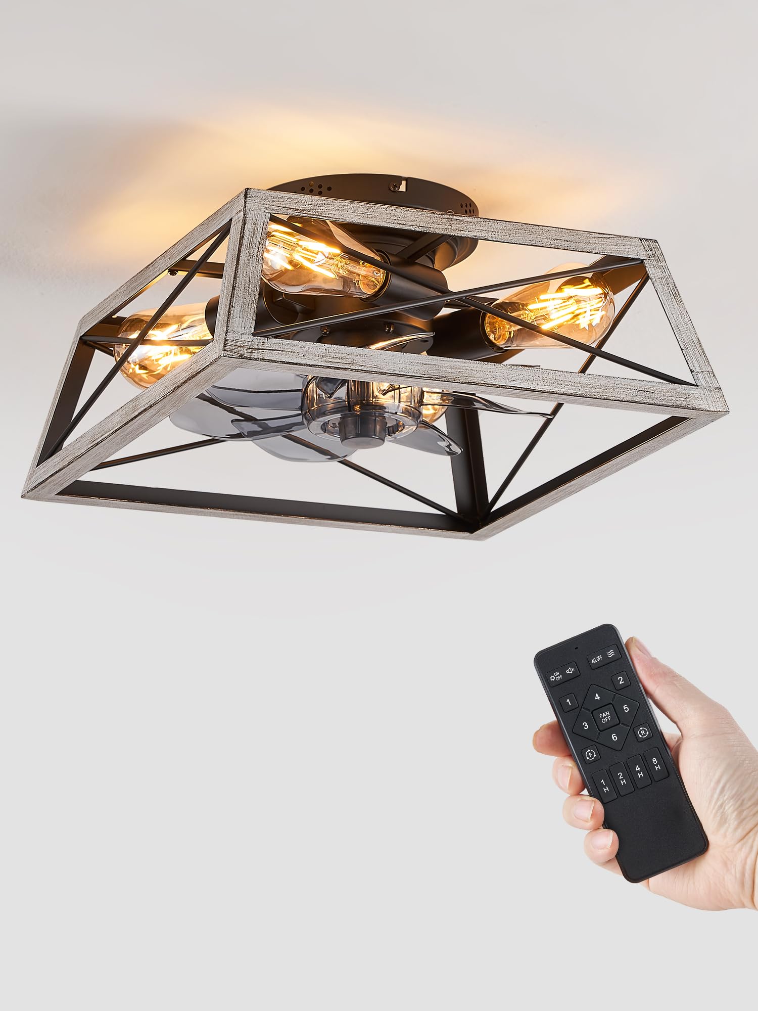 LEDIARY Ceiling Fans With Lights Remote Control, 22 Inch Farmhouse Caged Flush Mount Ceiling Fan Low Profile, Small Industrial Rustic Quiet Ceiling Fan With Remote For Bedroom, Kitchen, Indoor Home
