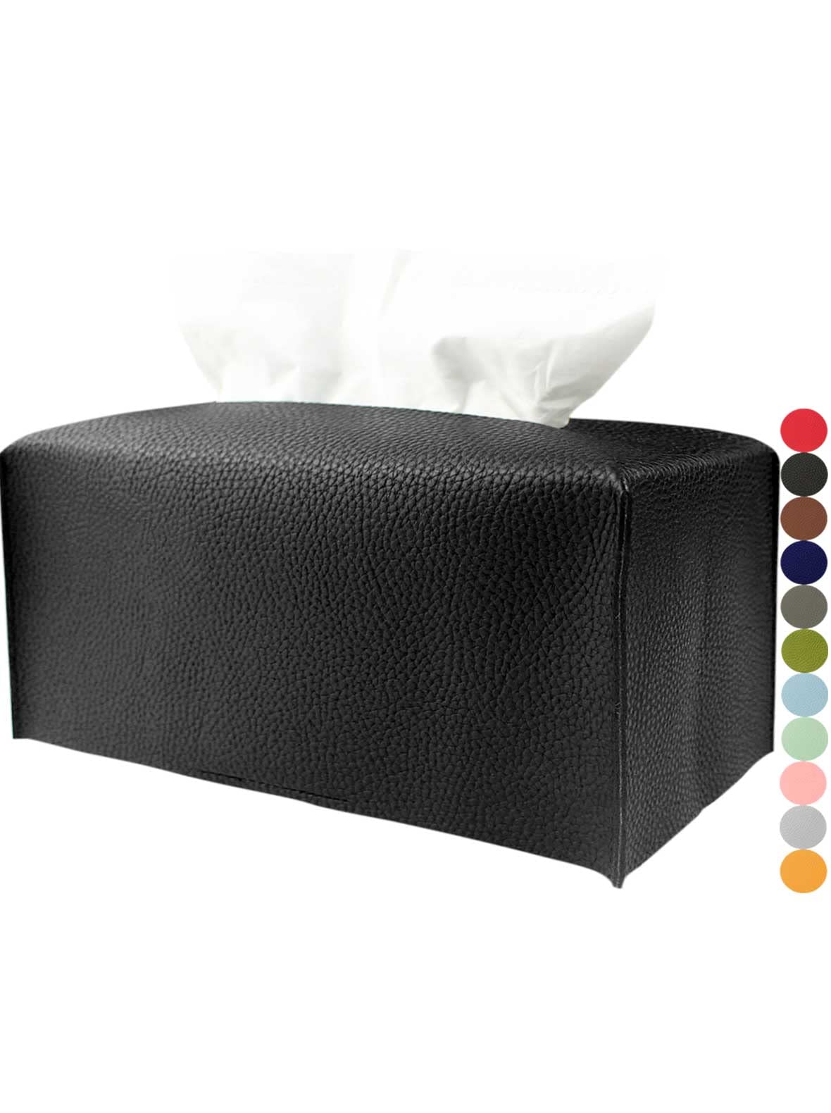 Tissue Box Holder Rectangular Leather – with Bottom Belt [JESMINI, Black] Modern Long PU Leather Rectangle Tissue Box Cover Holder Decorative for Bathroom Vanity Countertop/Night Stands/Office Desk