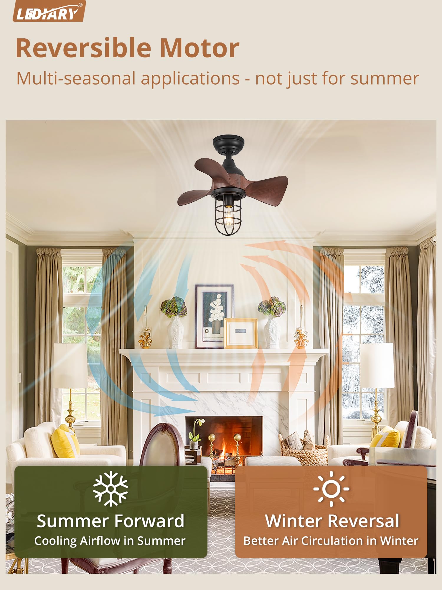 LEDIARY 23" Farmhouse Ceiling Fans with Lights - 6 Speeds Caged Ceiling Fan with Light, Small Ceiling Fan with Remote Control, Time Setting, 3 Reversible Blades for Indoor/Outdoor (Bulb Not Included)