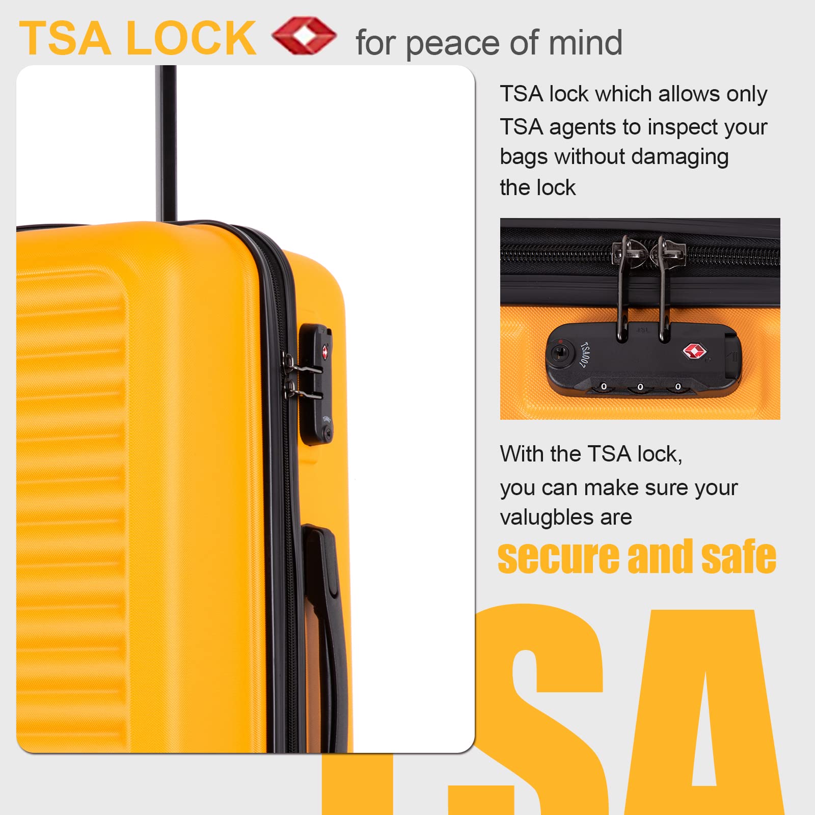 Tripcomp Luggage Sets 3piece Set Hardshell Luggage with Spinner Wheels, TSA Lock, Travel Suitcase Sets, 20 Inch Carry On, 24 Inch Mid-size, 28 Inch Large siutcase(Orange)