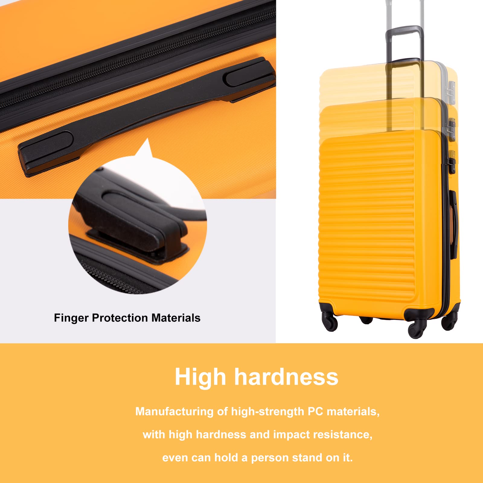 Tripcomp Luggage Sets 3piece Set Hardshell Luggage with Spinner Wheels, TSA Lock, Travel Suitcase Sets, 20 Inch Carry On, 24 Inch Mid-size, 28 Inch Large siutcase(Orange)