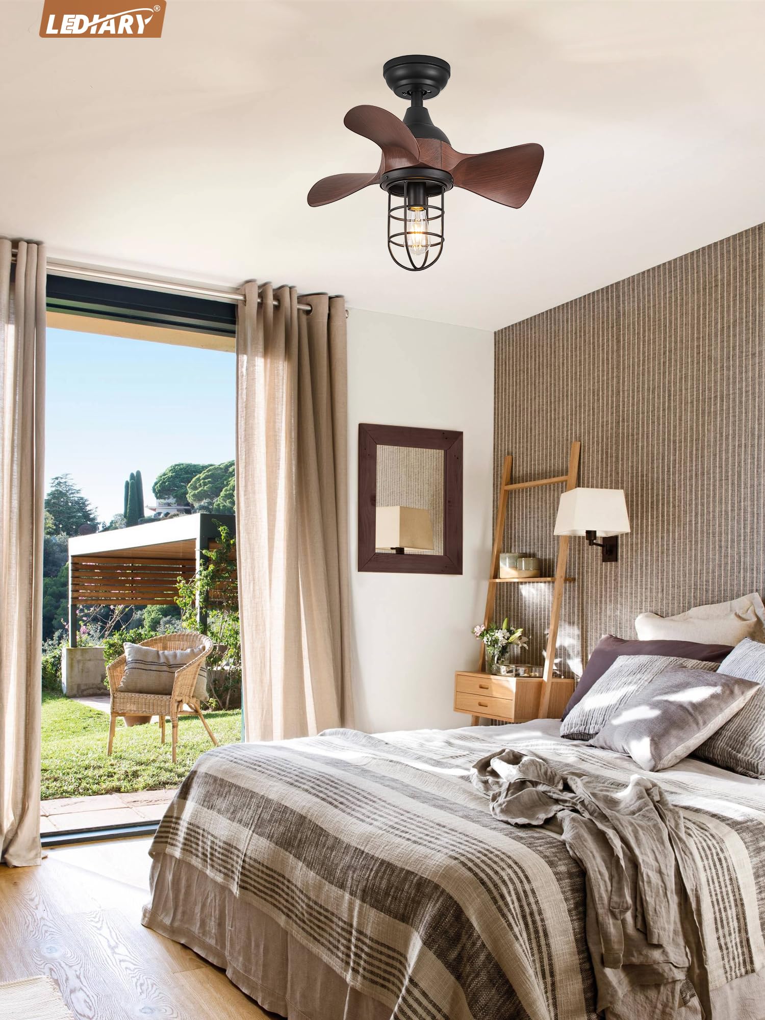 LEDIARY 23" Farmhouse Ceiling Fans with Lights - 6 Speeds Caged Ceiling Fan with Light, Small Ceiling Fan with Remote Control, Time Setting, 3 Reversible Blades for Indoor/Outdoor (Bulb Not Included)