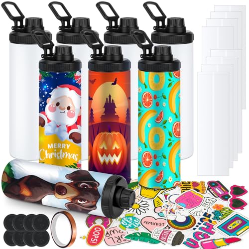 GELBEKUH 8 Pack 20 oz Sublimation Tumbler Set Four Layer Stainless Steel Straight Skinny Travel Blank Tumbler Bulk Sublimation Cups with Lid, DIY Stickers Shrink Wrap for Heat Transfer Heat Press