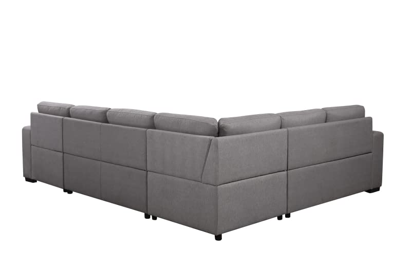 U-Shaped Oversized Polyester Sectional Sofa with Pull Out Sleeper Couch Bed & Storage Chaise Lounge, King Functional Sofá w/ 4 Pillows for Large Flat Mansion Villa Living Room Furniture Sets, Grey
