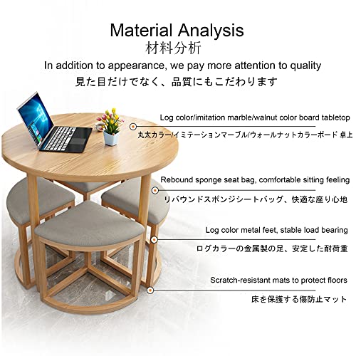 Round Coffee Tables,Dining Room Table Set,Kitchen Table and Chairs for 4,Negotiation Reception Tables and Chairs 1 Table and 4 Chairs ,for Home,Balcony,Coffee Shop,Library,Reception,Saving Space ( Col