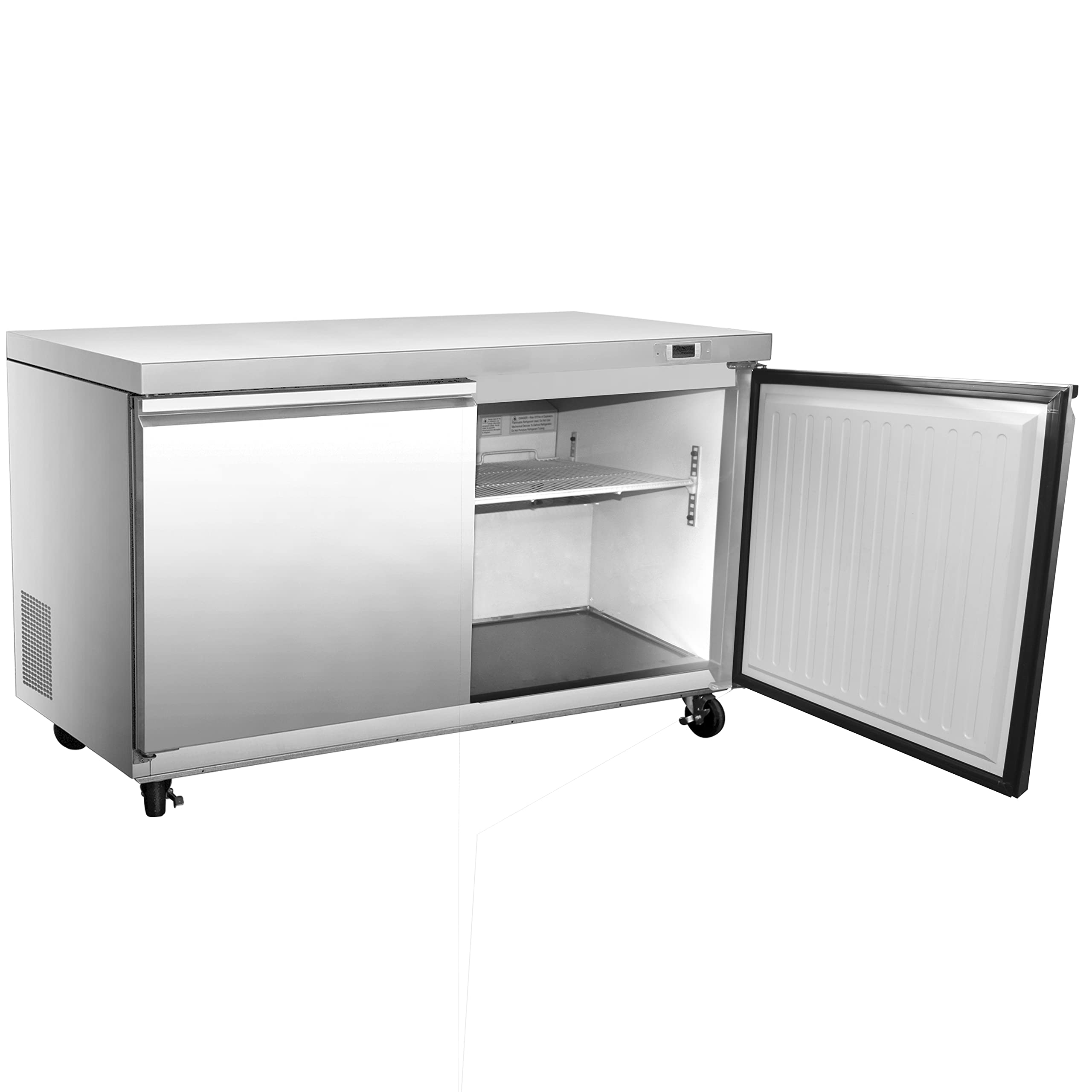 DUURA DUF48 Commercial Undercounter Freezer with Two Stainless Steel Doors Swivel Casters and Epoxy Coated Wire Shelf, 11.1-Cu.Ft., Metallic