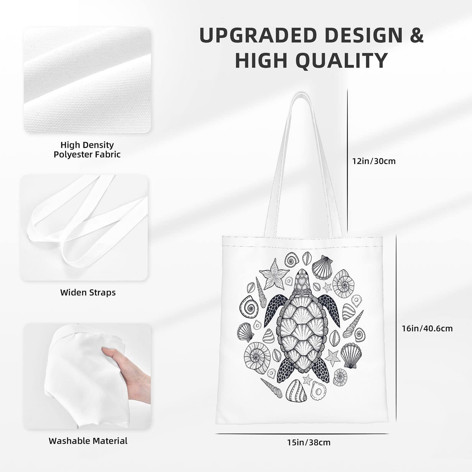 TifyDon Canvas Tote Bag,Tropical Turtle Shells Reusable Large Shopping Shoulder Tote Bag For Women,Sea Art Style Top View Ocean Boho Doodle Tribal Artwork Carapace Beach Tote Bags Bulk