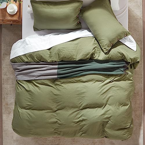Anluoer Duvet Cover Twin Size,Olive Green Duvet Cover Set with Buttons Closure, Ultra Soft Washed Microfiber Bedding Comforter Cover with 1 Pillowcases for All Season(68x90 inches, 2 Pieces)
