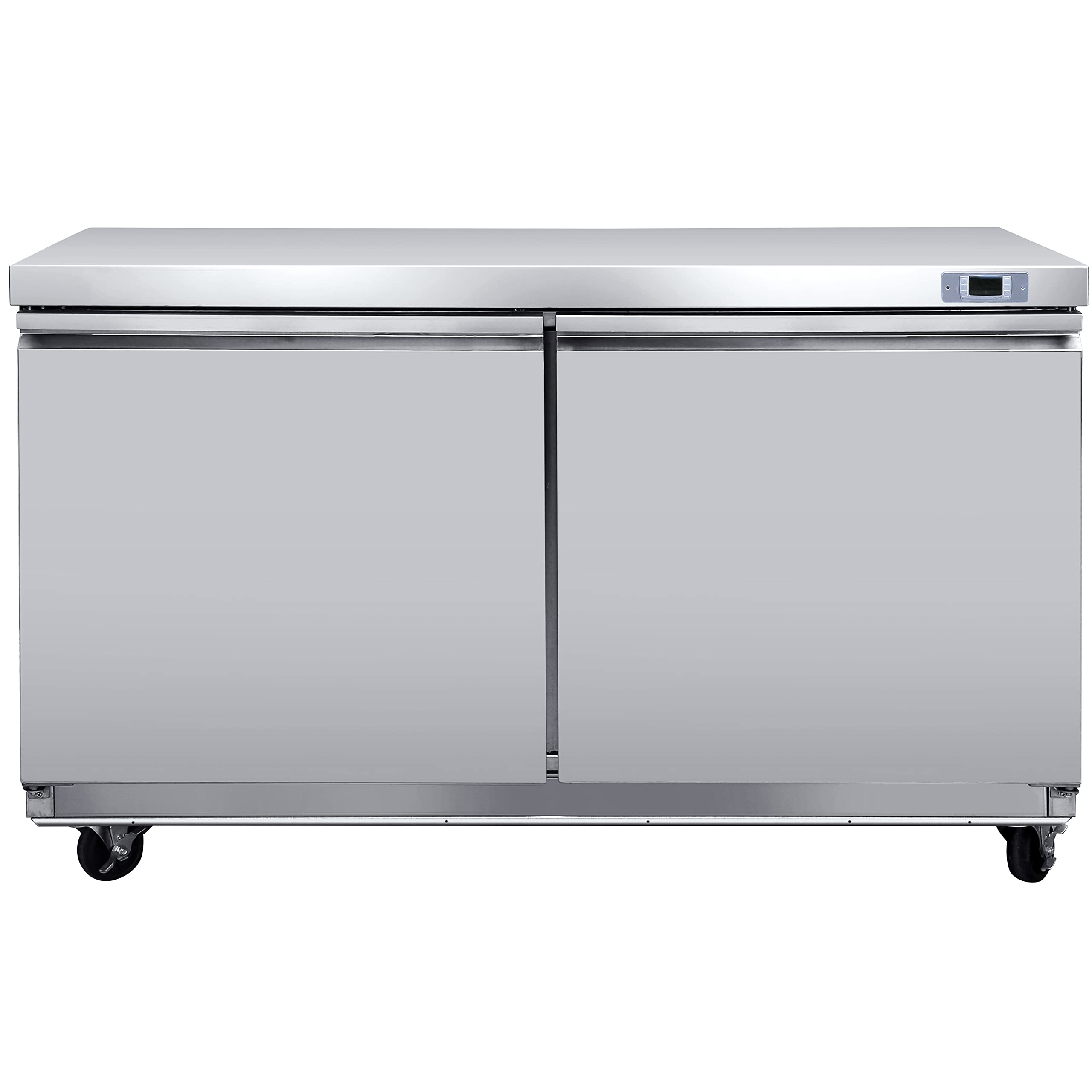 DUURA DUF48 Commercial Undercounter Freezer with Two Stainless Steel Doors Swivel Casters and Epoxy Coated Wire Shelf, 11.1-Cu.Ft., Metallic