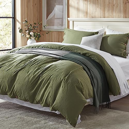 Anluoer Duvet Cover Twin Size,Olive Green Duvet Cover Set with Buttons Closure, Ultra Soft Washed Microfiber Bedding Comforter Cover with 1 Pillowcases for All Season(68x90 inches, 2 Pieces)