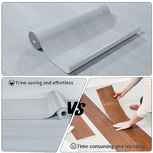 Vinyl Flooring Roll 24x118〞(19.4 Sq.Ft), Self-Adhesive Peel and Stick, Wood Grain Look, for Bathroom, Kitchen, Bedroom, RV