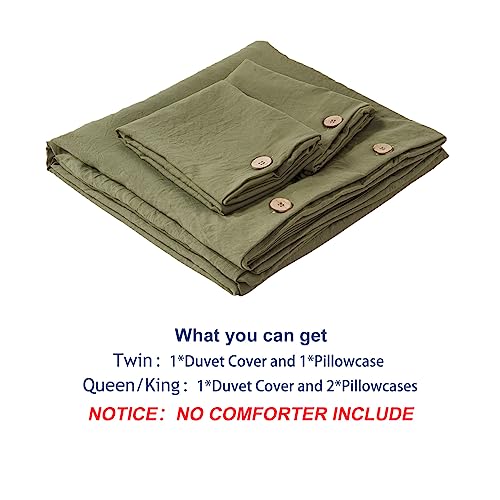 Anluoer Duvet Cover Twin Size,Olive Green Duvet Cover Set with Buttons Closure, Ultra Soft Washed Microfiber Bedding Comforter Cover with 1 Pillowcases for All Season(68x90 inches, 2 Pieces)