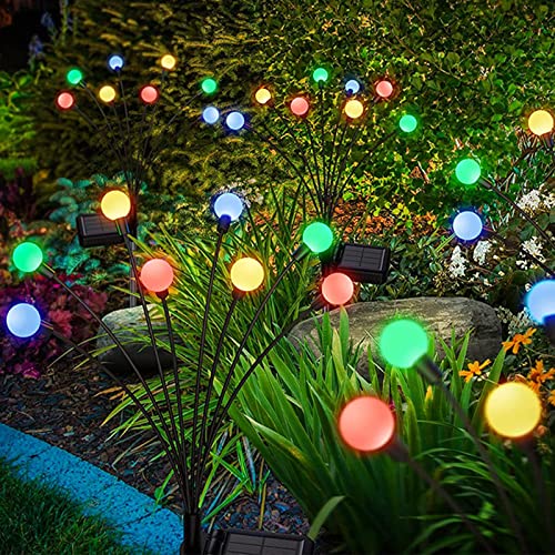 ZWOOS 4-Pack 10 LED Solar Firefly Lights, Solar Outdoor Lights Waterproof for Garden, Patio, Yard - Light Up Whole Night (RGB)