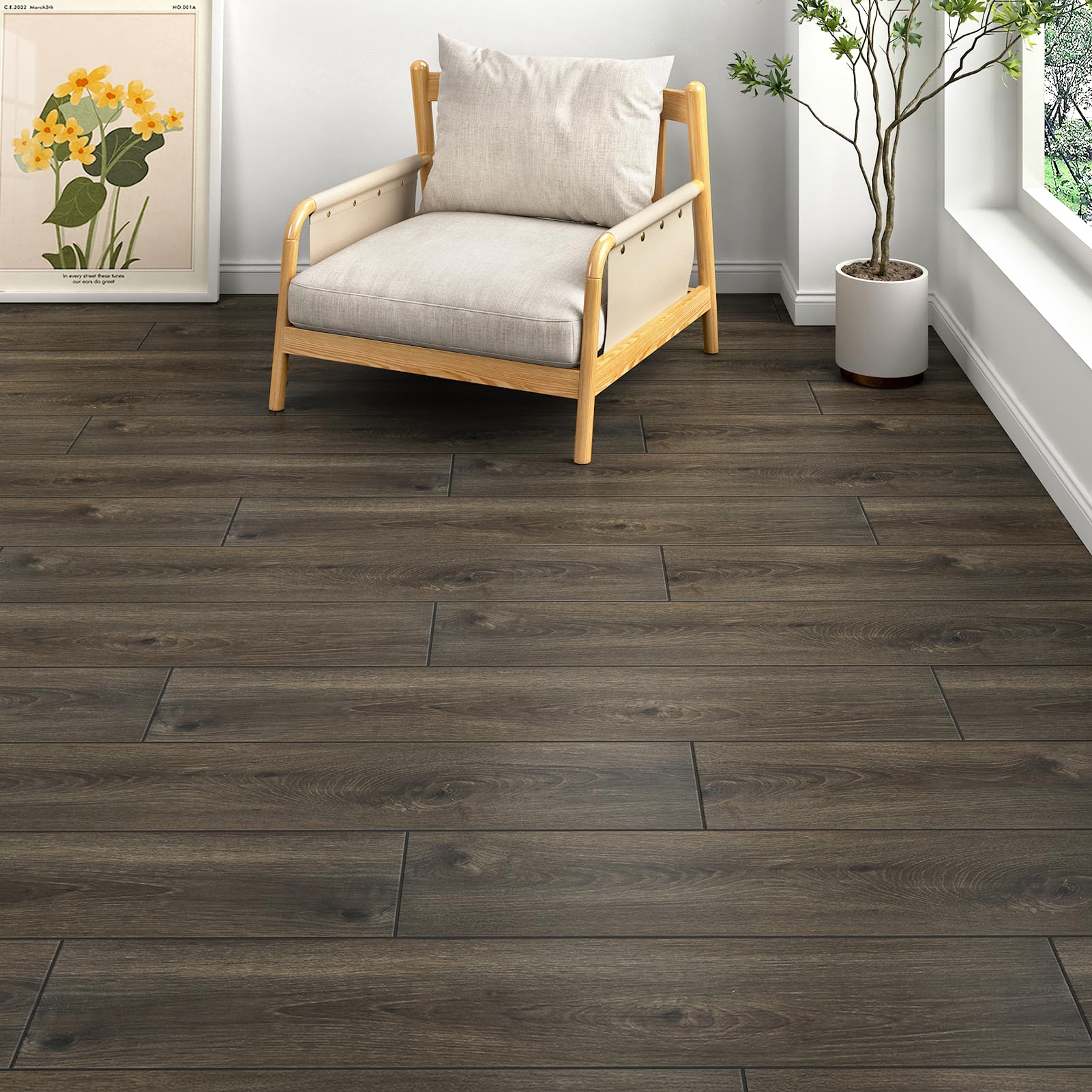 STICKEEP Bathroom Floor Tiles Peel and Stick Waterproof 6x36 in Vinyl Flooring Peel and Stick Floor Tile Kitchen Wood Vinyl Tiles Peel and Stick Floor for Living Room Office Bedroom Camper RV 4 PCS
