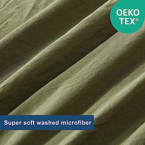 Anluoer Duvet Cover Twin Size,Olive Green Duvet Cover Set with Buttons Closure, Ultra Soft Washed Microfiber Bedding Comforter Cover with 1 Pillowcases for All Season(68x90 inches, 2 Pieces)