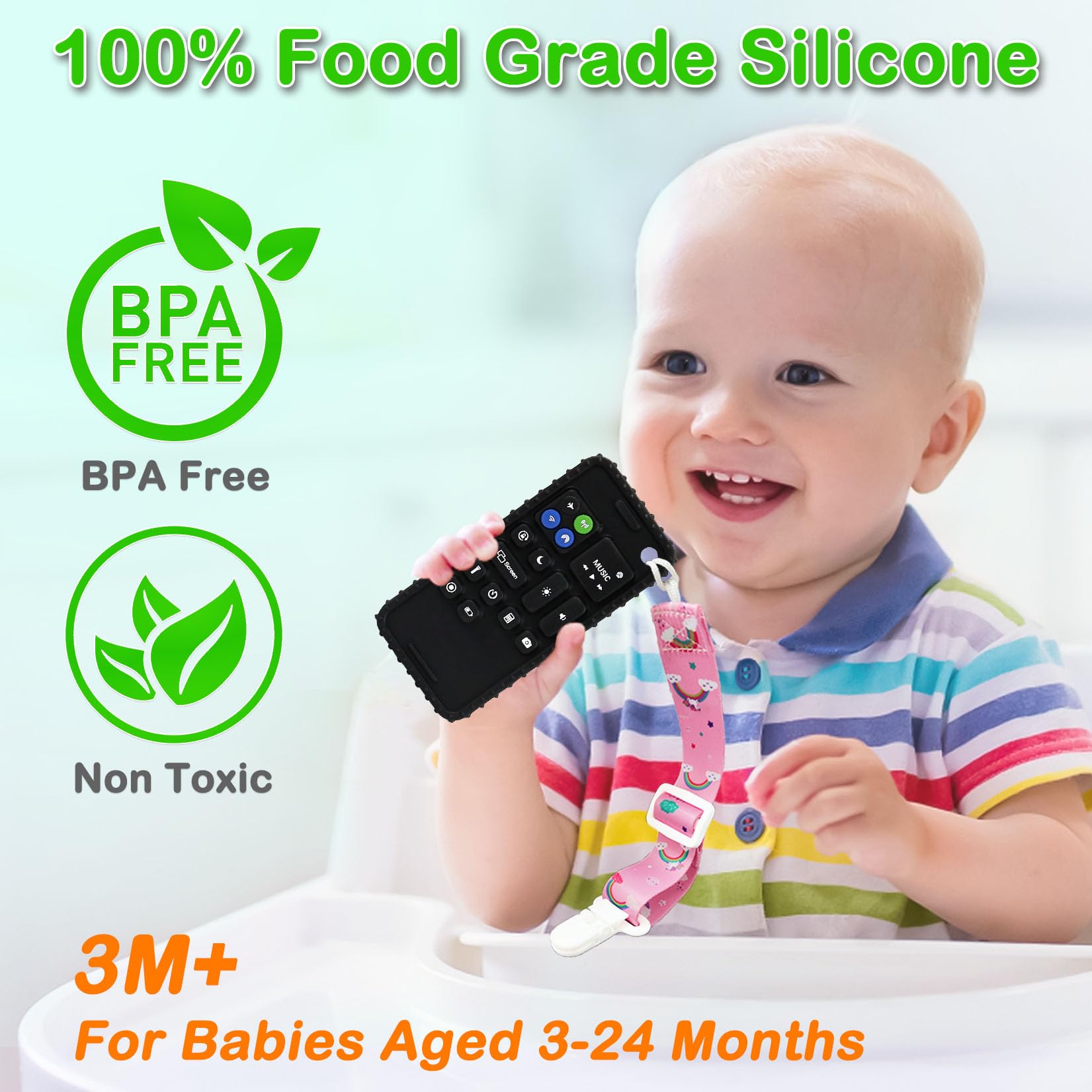 Andywoo Teething Toys for Babies 0-6 Months 6-12 Months, Baby Teething Remote Control Teether Toys, Cell Phone Teether for Babies, Chew Toy for Baby, Silicone Sensory Baby Teethers Toys - Black