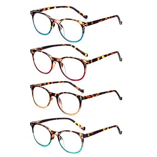 DXYXYO Blue Light Blocking Reading Glasses for Women 2.5+, 4 Pack Men Round Computer Readers with Spring Hinge