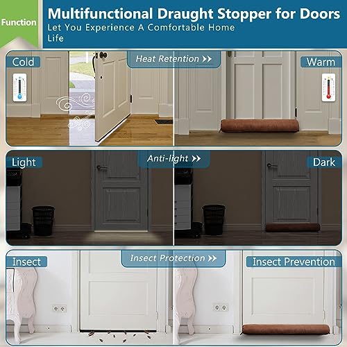Anze Door Draft Stopper for Bottom of Door 36 inch Weighted Triangle Under Door Cold Air Stoppers Weather Stripping Wind Noise Blocker Door Sweeps, Brown