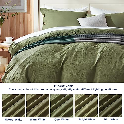 Anluoer Duvet Cover Twin Size,Olive Green Duvet Cover Set with Buttons Closure, Ultra Soft Washed Microfiber Bedding Comforter Cover with 1 Pillowcases for All Season(68x90 inches, 2 Pieces)