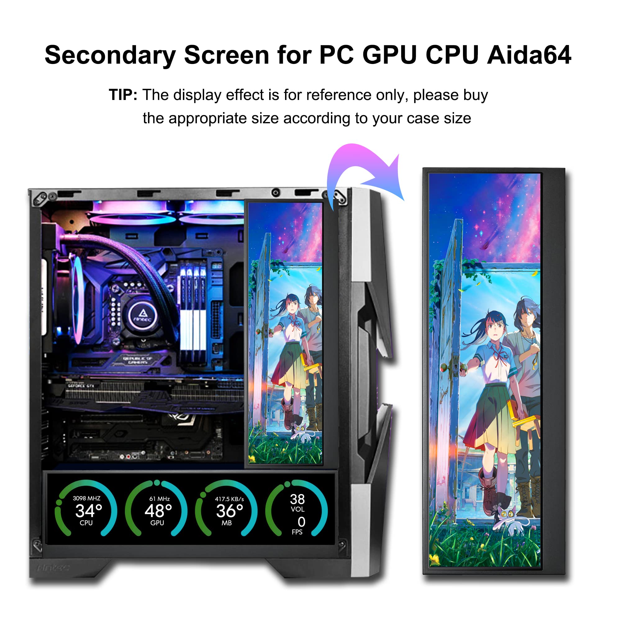 wisecoco 14'' 4K UHD IPS 3840x1100 Stretched Bar Touch Screen Display Monitor for Laptop Computer PC Speed Temperature Windows Aida64 CPU GPU HDMI Secondary Monitor for Music Media Timeline Editing