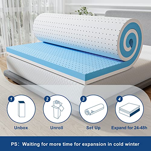 Maxzzz 3 Inch Full Memory Foam Mattress Topper, Gel Infused High Density Bed Topper for Back Pain Relief, Dual Firmness Mattress Topper Enhanced Ventilated Mattress Pad, Certipur-Us Certified