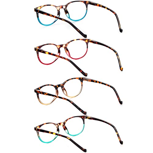 DXYXYO Blue Light Blocking Reading Glasses for Women 2.5+, 4 Pack Men Round Computer Readers with Spring Hinge