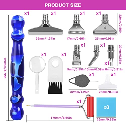 Baiyigs 21Pcs Diamond Pen Painting Accessories Tools Kits for DIY Art&Craft, Stainless Steel Metal Anti-Fall Tip with Ergonomic Resin Diamond Art Pen for 5D Diamond Paint Bead Dot, Embroidery Decor