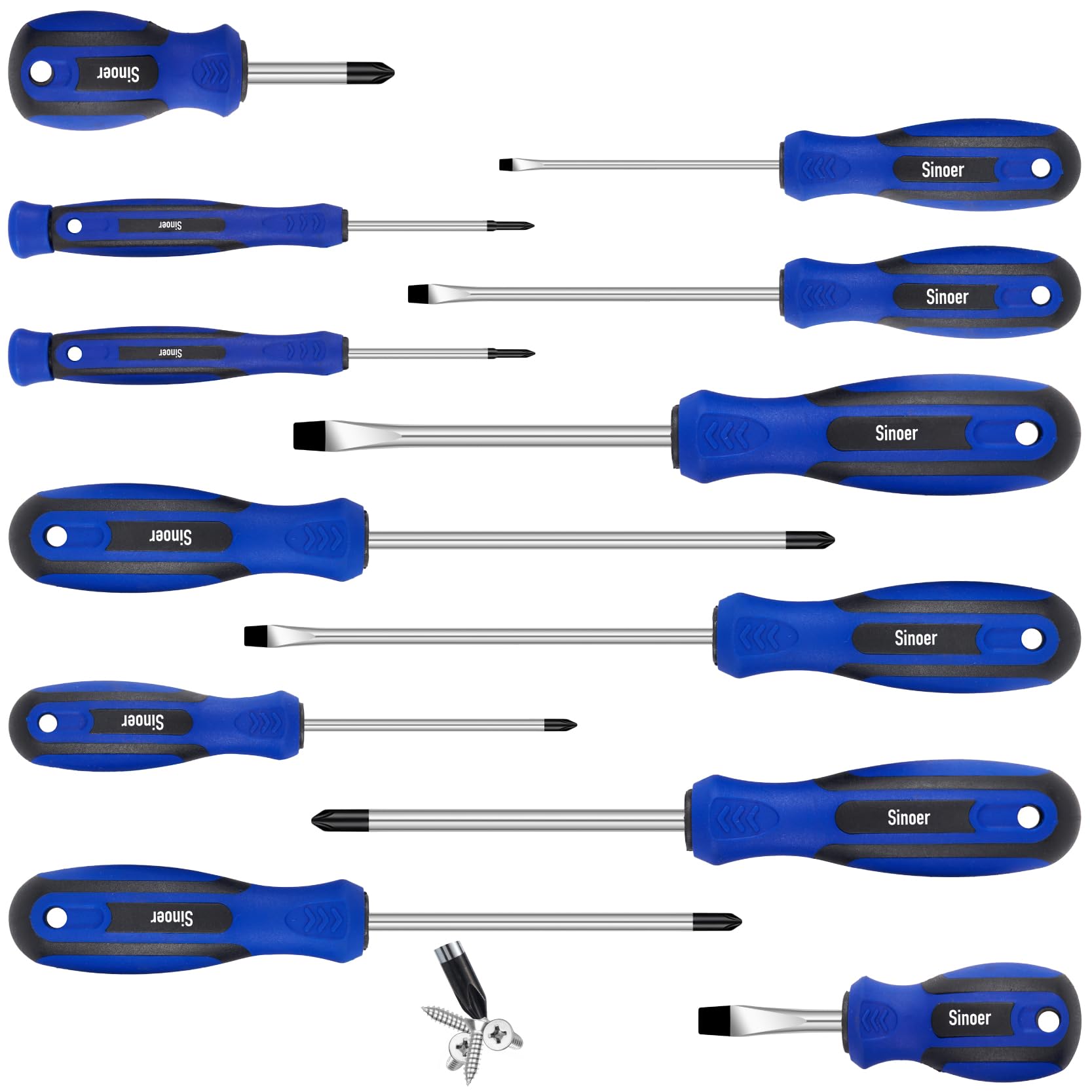 Sinoer 12-Pieces Magnetic Screwdrivers Set, 6 Phillips and 6 Flat Head Tips,Chrome Vanadium steel,Screwdriver Set for Home Repair and DIY
