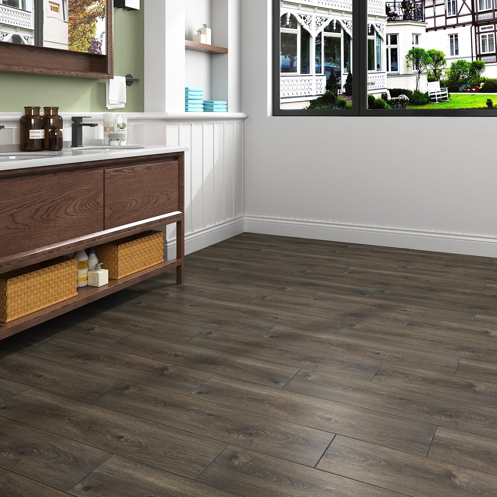 STICKEEP Peel and Stick Waterproof Vinyl Flooring - 24 Pack 6 x 36 in Kitchen & Bathroom Roll-on Floor Tiles