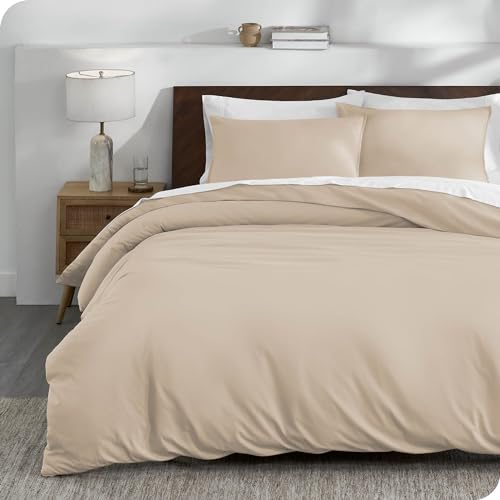 Bare Home 100% Organic Cotton Jersey Duvet Cover Set - Full/Queen Size - Ultra Soft - 100% Cotton - 3pcs - Corner Ties - Button Closure - Bedding Duvet Cover & Pillow Shams (Full/Queen, Sand)