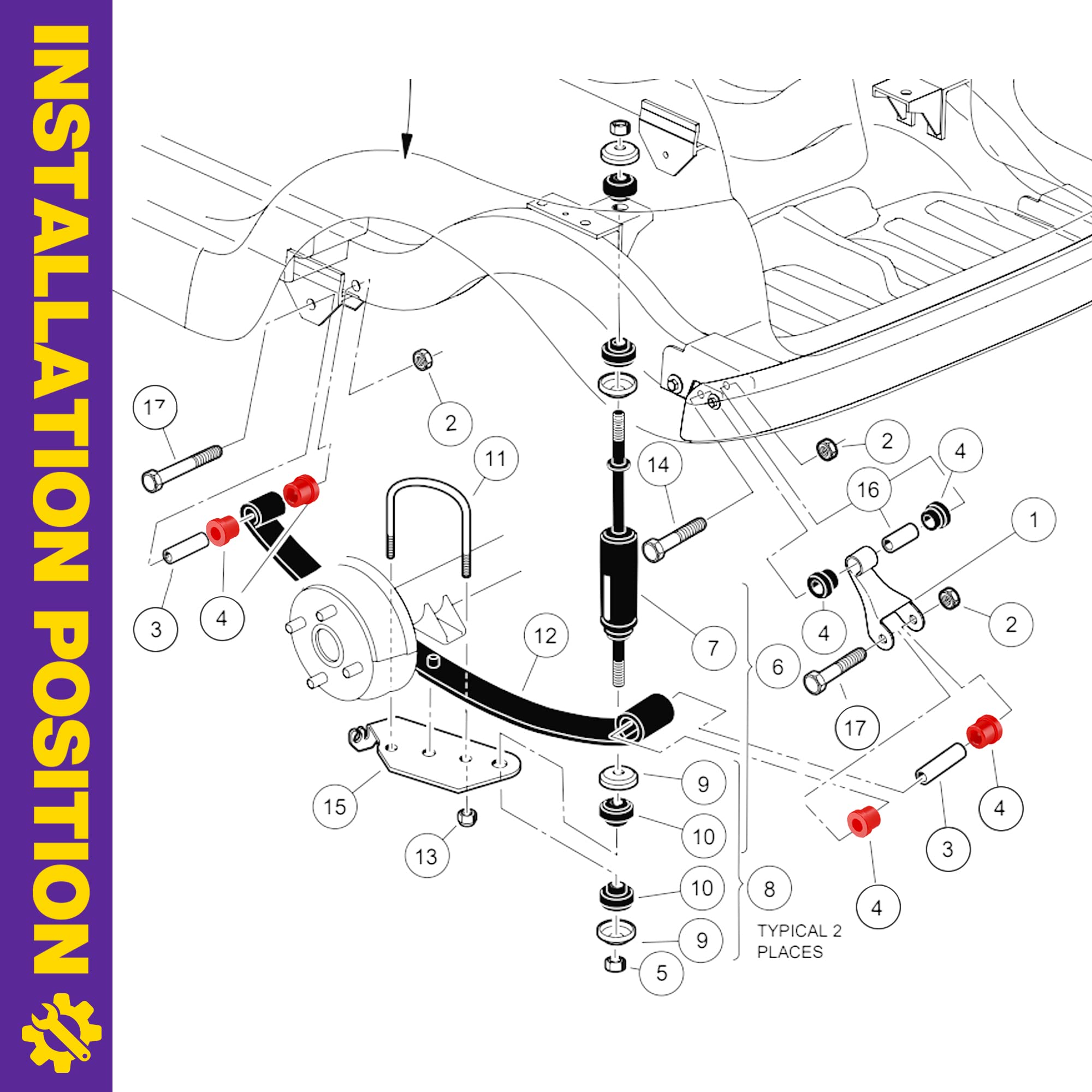 Club Car Precedent Rear Leaf Spring Bushing Kit, Golf Cart Leaf Spring Polyurethane Bushing and Sleeves for 2004-up Precedent Upgraded Red GolfCart Suspension Replace Parts OE Replaces 1025066 1025064