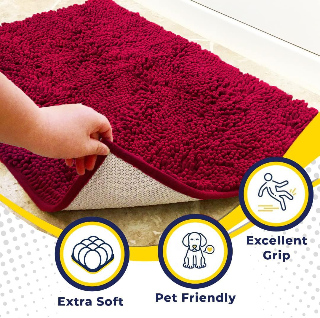 Muddy Mat® Shown on TV – Super Absorbent Microfiber Dog Door Mat for Muddy Paws, Non-Slip Washable Pet Rug, Quick Dry Chenille Entryway Carpet, Machine Washable Indoor Outdoor mat, Red 30"x19"