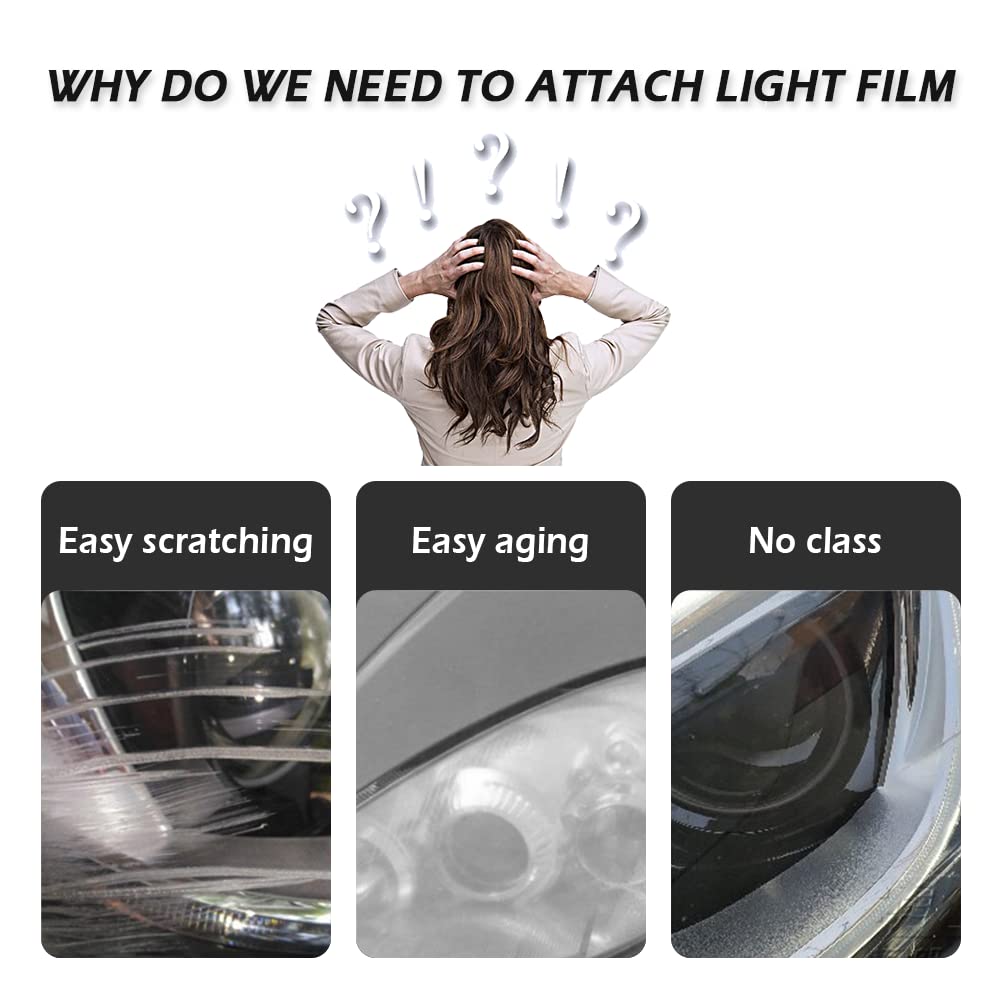12 X 48inch Car Light Tint Film, Cuttable&Stretchability Car Headlight Taillight Fog Light Vivid Vinyl Wrap Protector,Non-Marking Self-Adhesive Decals Car Decor (Matte Black)