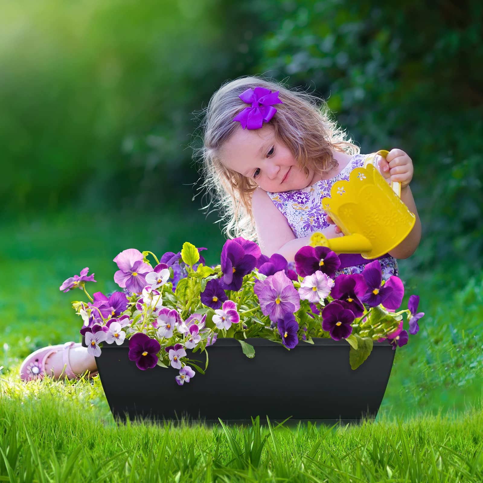 CHUKEMAOYI Window Box Planter, 10 Pack Plastic Vegetable Flower Planters Boxes 17 Inches Rectangular Flower Pots with Saucers for Indoor Outdoor Garden, Patio, Home Decor (Black)