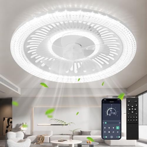 Ceiling Fans with Lights and Remote,20" Low Profile Ceiling Fans DC Quiet Motor Smart 3 Light Color Change and 6 Speeds Modern Flush Mount Ceiling Fan with Light for Living Room Bedroom