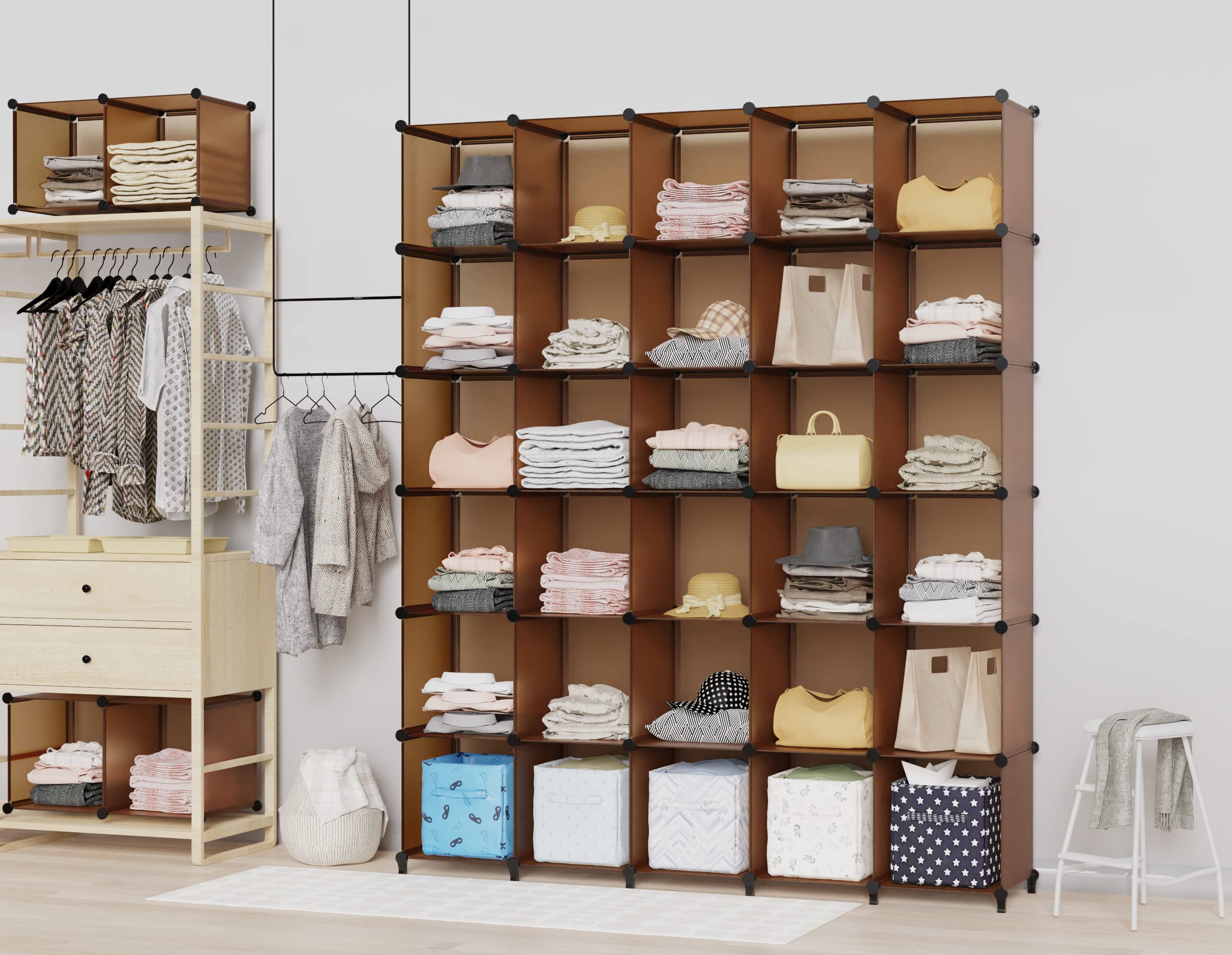 HOMIDEC Cube Storage Organizer 16-Cube Storage Shelf, Closet Organizer for Garment Racks, Closet Organizers and Storage with Metal Hammer, Bookshelf for Kids, (48.4 L x 12.2 W x 48.4 H Inches)
