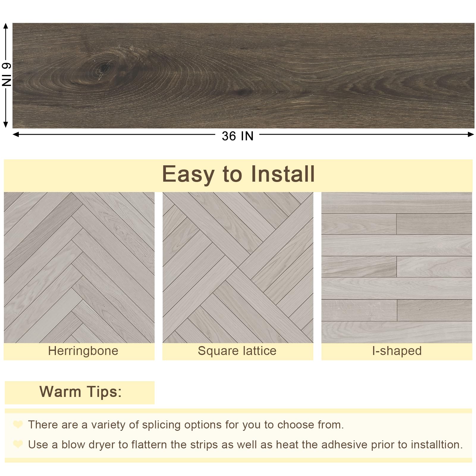 STICKEEP Peel and Stick Waterproof Vinyl Flooring - 24 Pack 6 x 36 in Kitchen & Bathroom Roll-on Floor Tiles