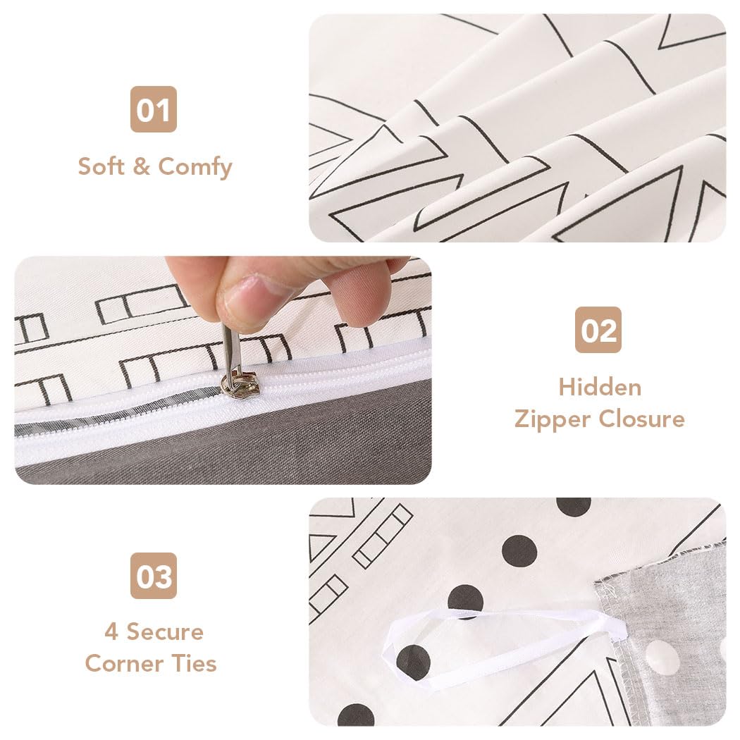 Lekesky Cotton Duvet Cover Queen Size, Boho Aztec Beige Comforter Cover Bedding Set for All Season, 3pcs Soft Comfortable Lightweight Duvet Cover and 2 Pillowcases