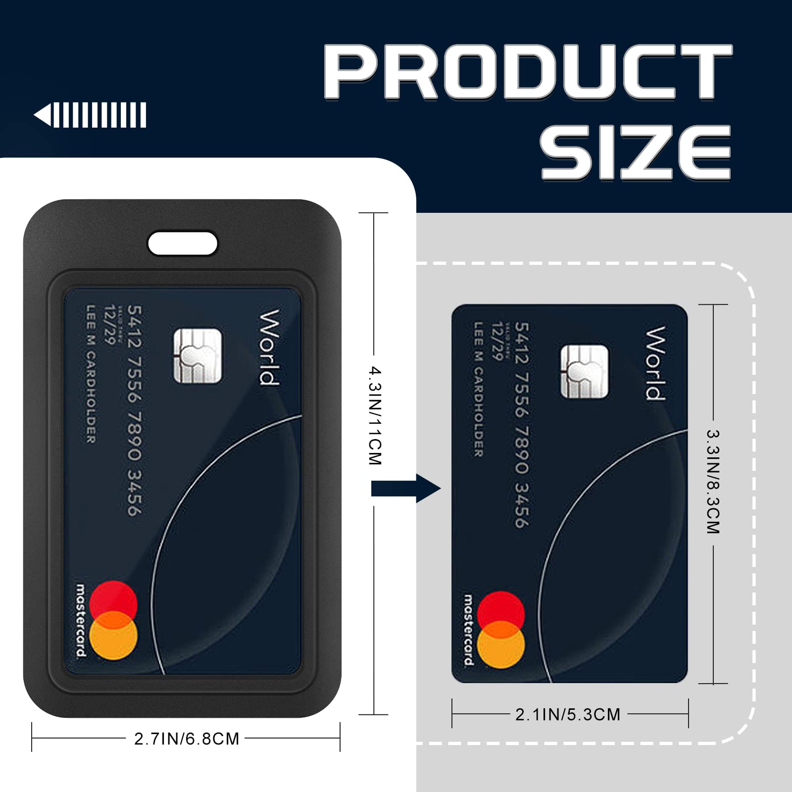 3 Pack Sliding ID Badge Holders Black Plastic Vertical ID Card Holder Hard ID Card Case Protector with Clear Window for Office, School, Conference