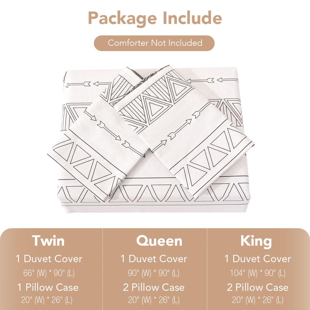 Lekesky Cotton Duvet Cover Queen Size, Boho Aztec Beige Comforter Cover Bedding Set for All Season, 3pcs Soft Comfortable Lightweight Duvet Cover and 2 Pillowcases