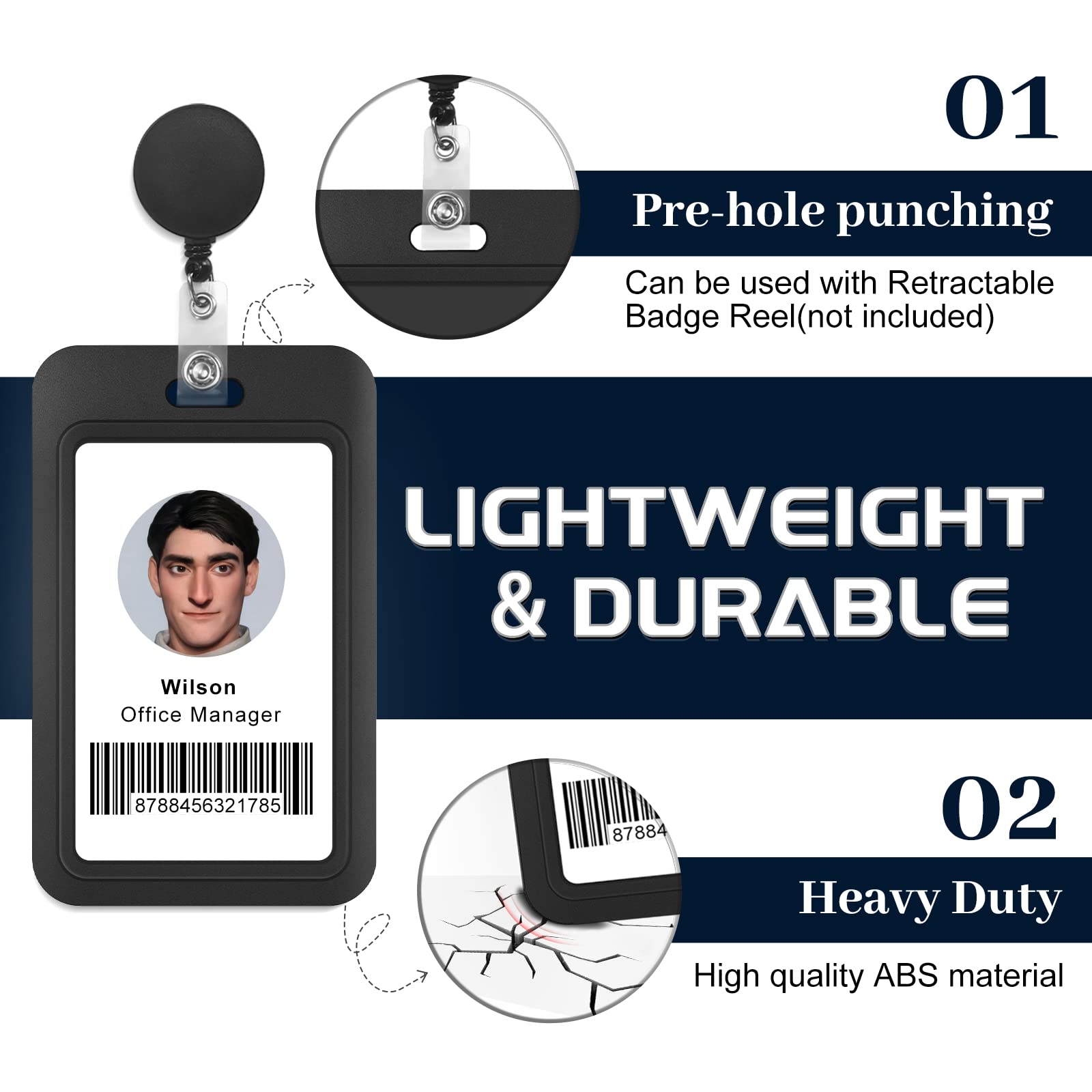 3 Pack Sliding ID Badge Holders Black Plastic Vertical ID Card Holder Hard ID Card Case Protector with Clear Window for Office, School, Conference