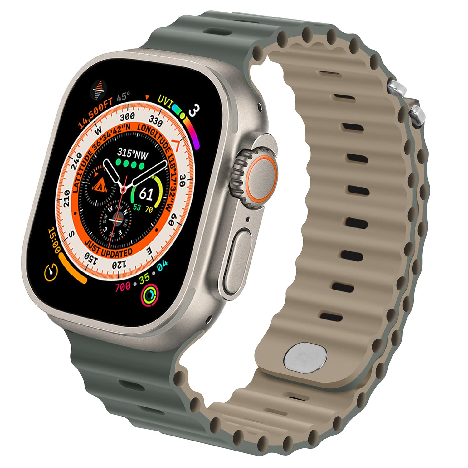 Anlinser Bands Compatible with Apple Watch Band 49mm 45mm 44mm 42mm, Adjustable Sport Loop Designed for Apple Watch Ultra 2/Ultra SE Series 9 8 7 6 5 4 3 (Gray Green/Khaki)