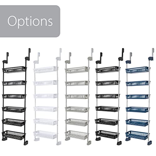 Smart Design Over The Door Organizer for Storage – Perfect for Pantry, Bedroom, Bathroom, Playroom, Kitchen - Maximum Storage with 6 Baskets - Adjustable Steel Frame & Wall Mount – White